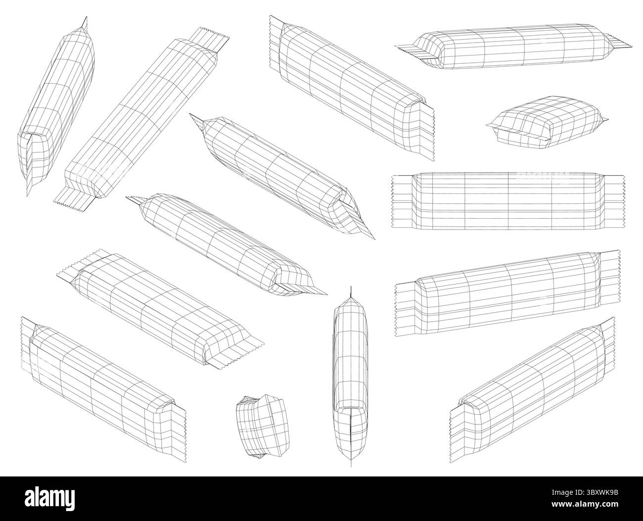 The illustration depicts a series of wireframe designs showcasing snack ...