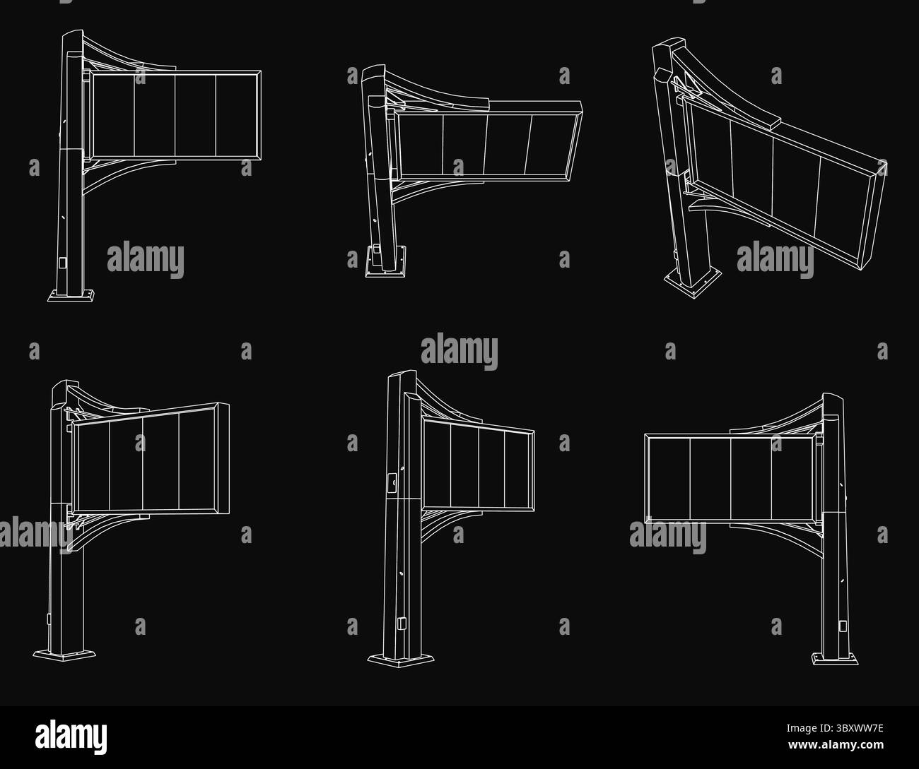 The image is a series of drawings of a Advertising-signs with a curved ...