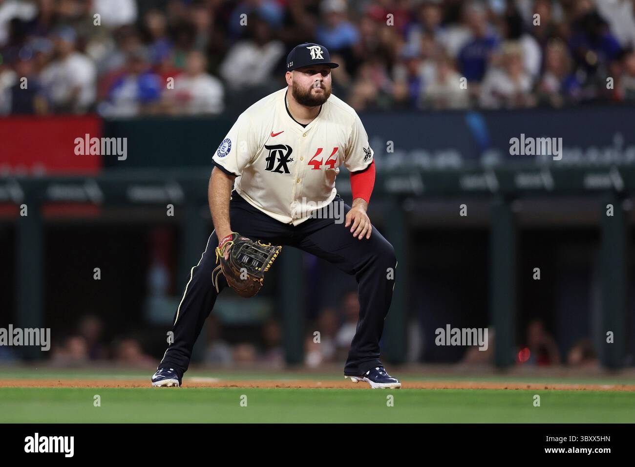 Texas Rangers' Rowdy Tellez watches play during the fourth inning of a ...