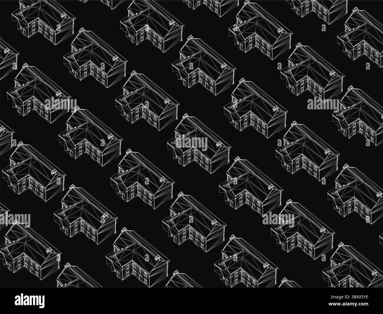 Black and white geometric house pattern on a dark background, composed ...
