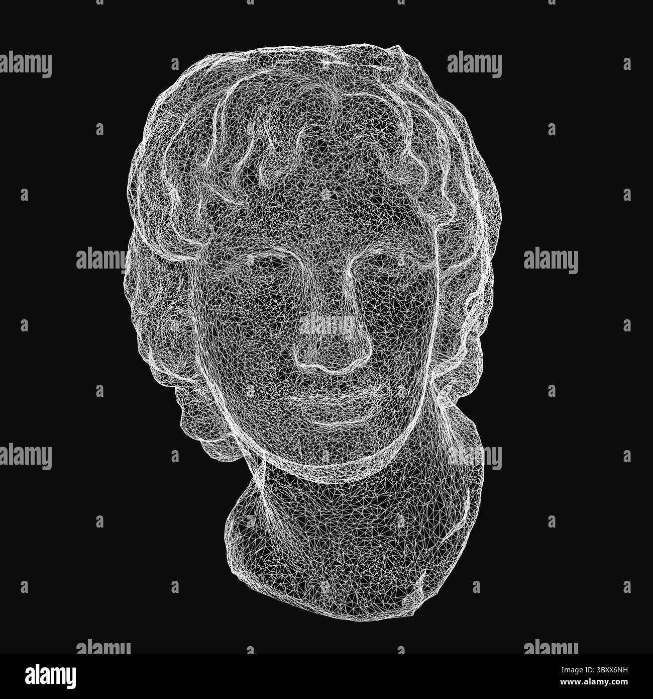 Wireframe sculpture of a man's head composed of intricate lines and ...