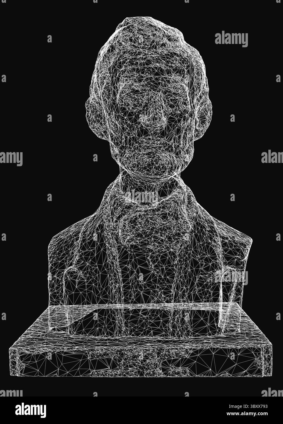 A 3D wireframe bust of Abraham Lincoln composed of intricate lines and ...