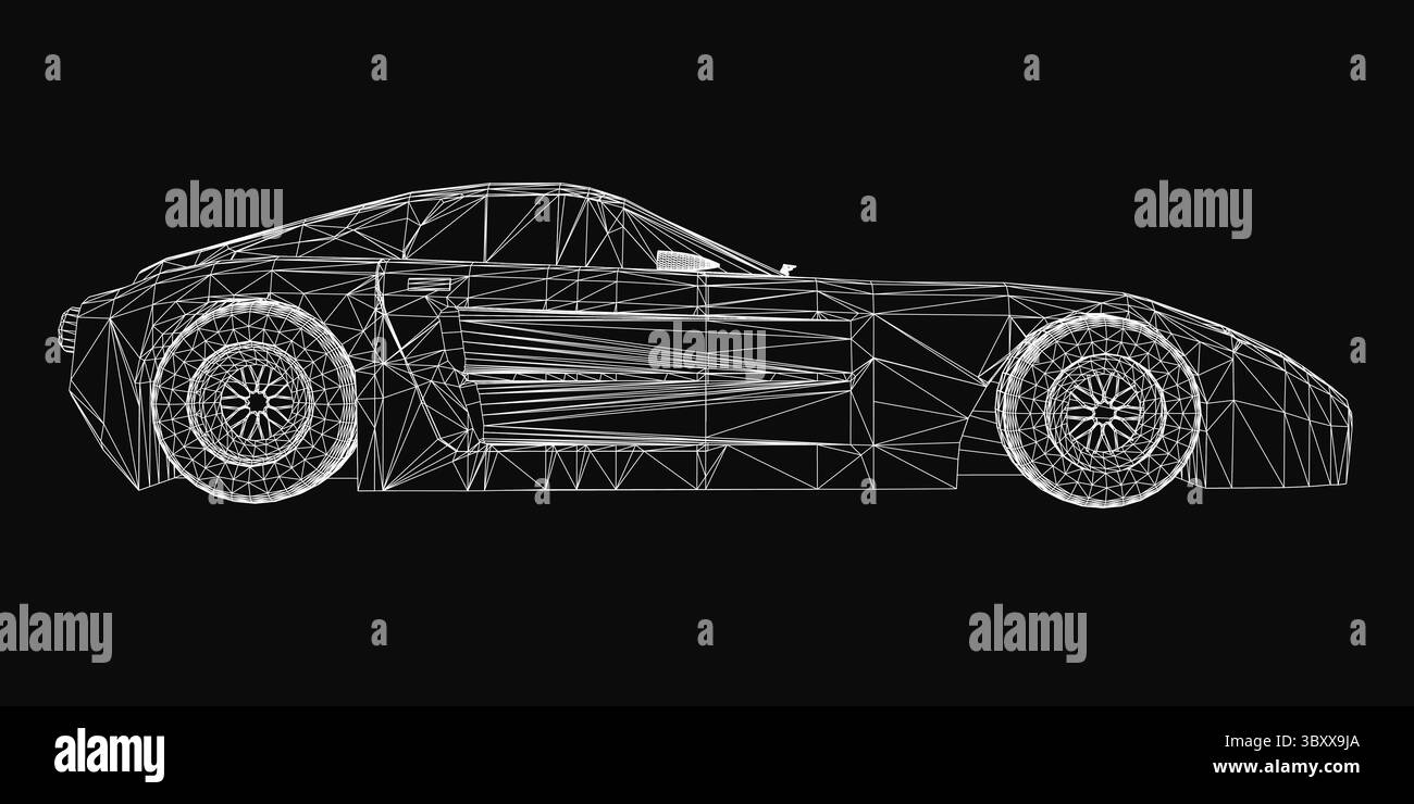 Low poly wireframe sports car with intricate geometric design, composed ...