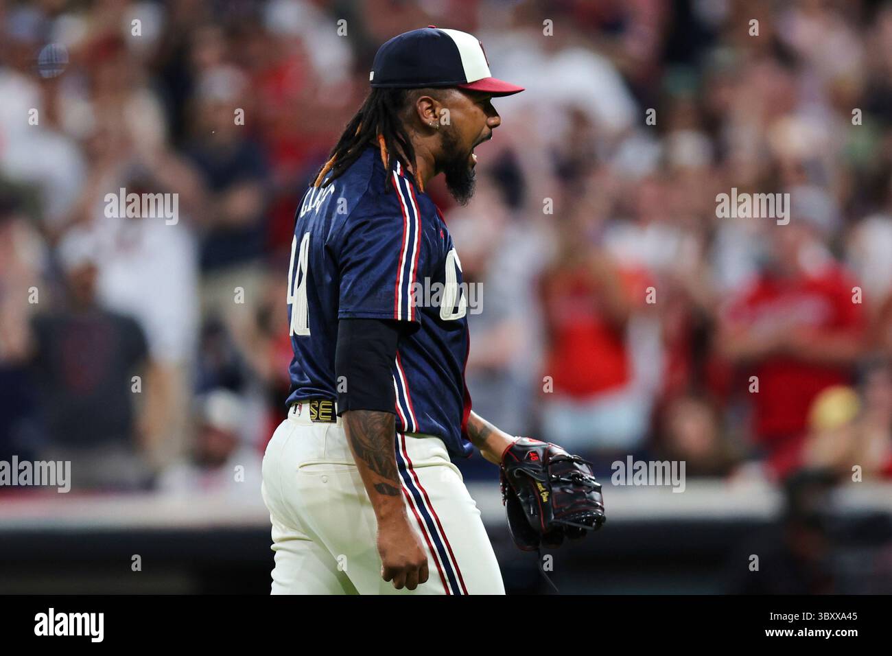 CLEVELAND, OH - JULY 18: Cleveland Guardians relief pitcher Emmanuel ...