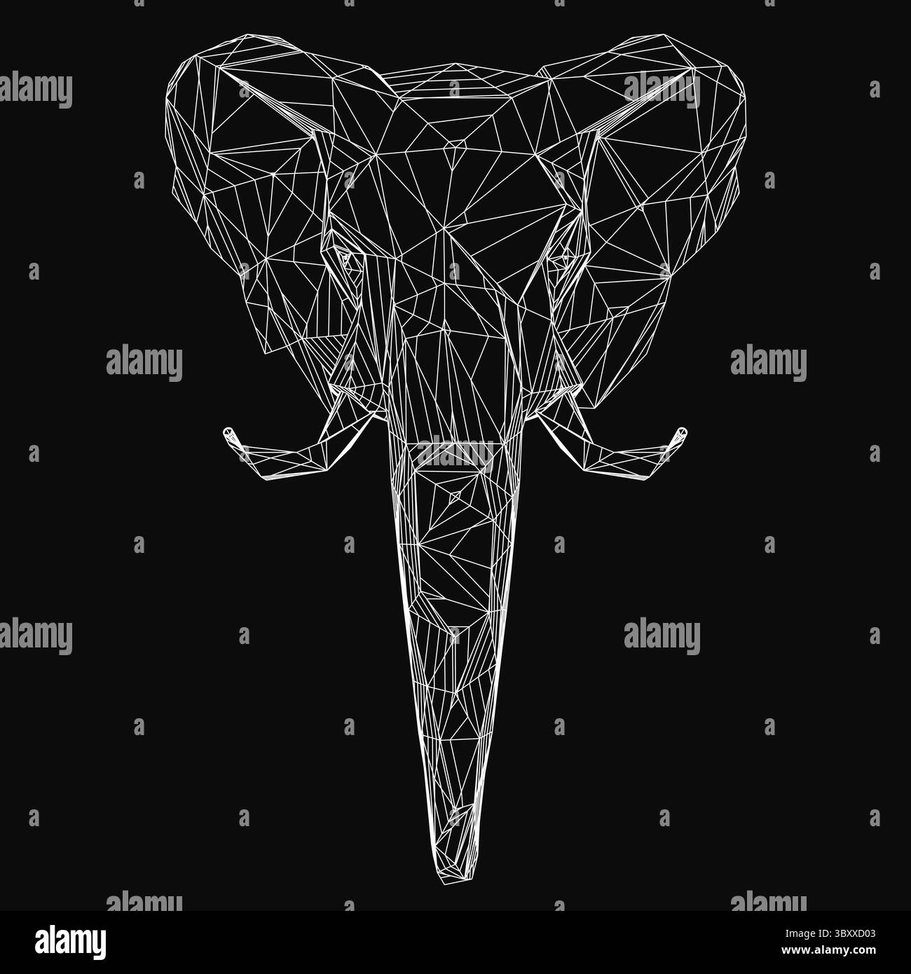 Low poly elephant head composed of white geometric lines and shapes ...
