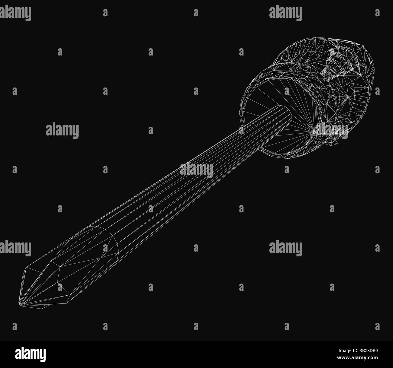 Black and white wireframe screwdriver isolated on a dark background ...