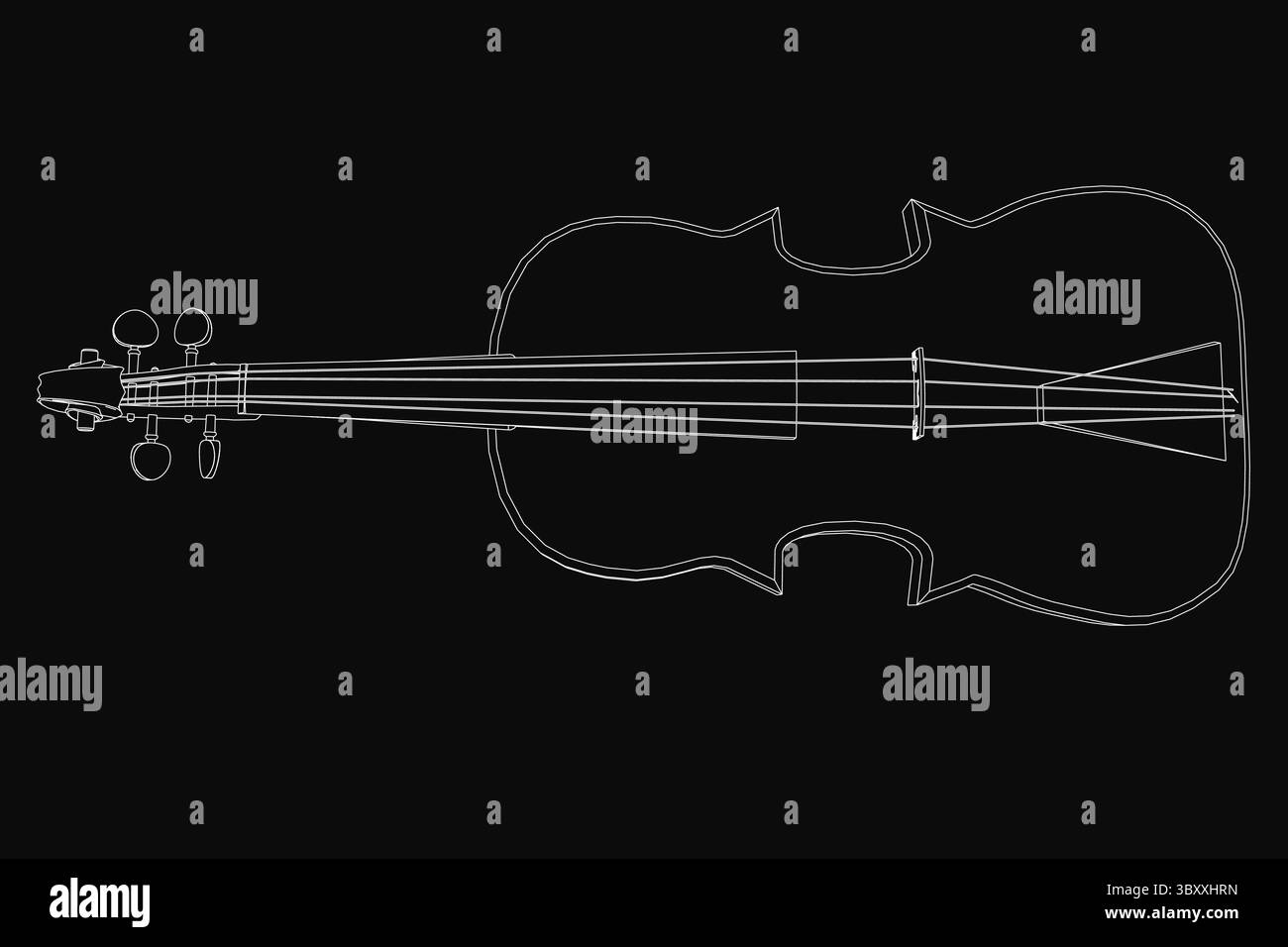 Black and white line art violin on a dark background, featuring ...