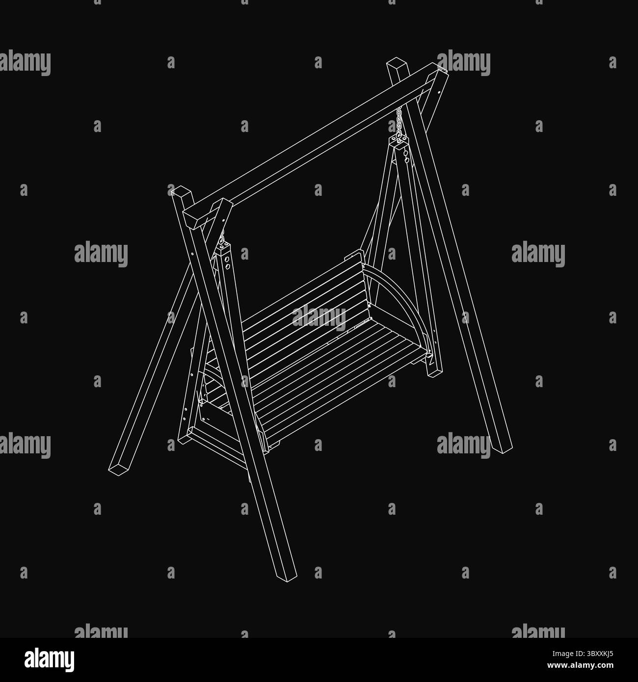 Wooden swing with a sturdy frame, slatted seat, and light-colored legs ...