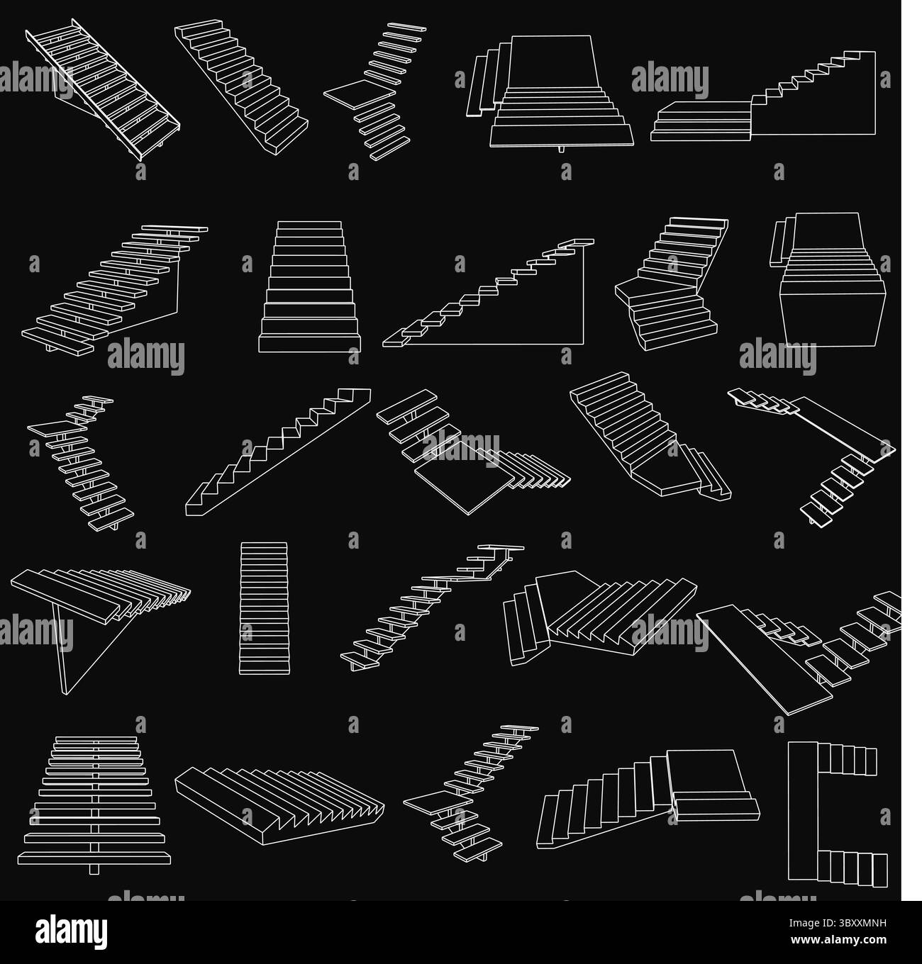 A set of uniquely designed stairs arranged in a neat pattern against a ...
