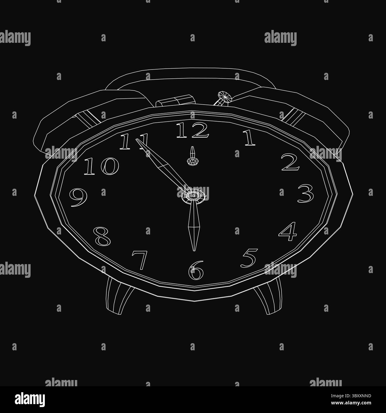 Black and white alarm clock with a white face, black hands, and bold ...