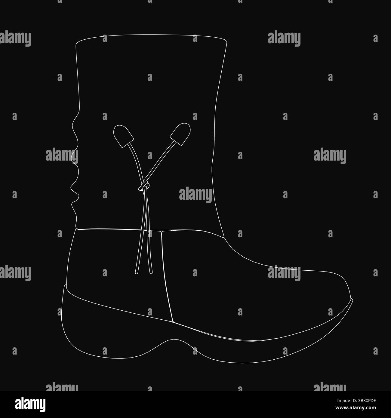 Black and white line drawing of classic lace-up boots with rounded toe ...