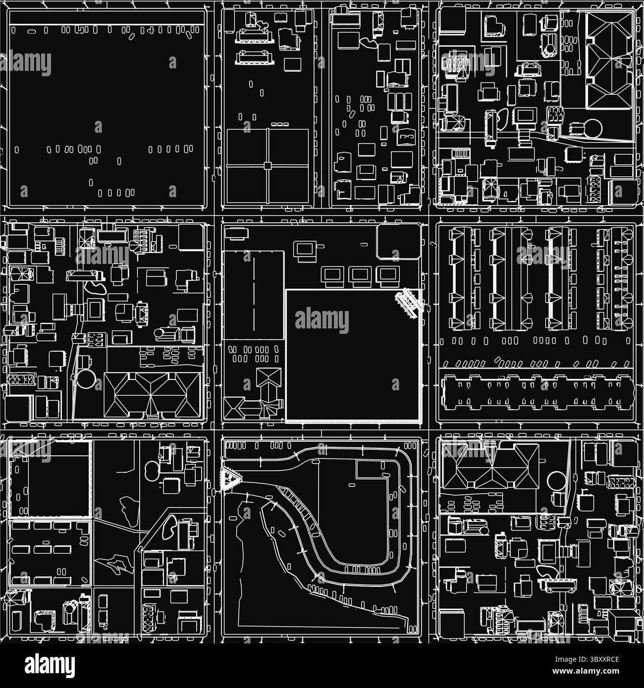 Detailed architectural blueprint of a city building with labeled ...