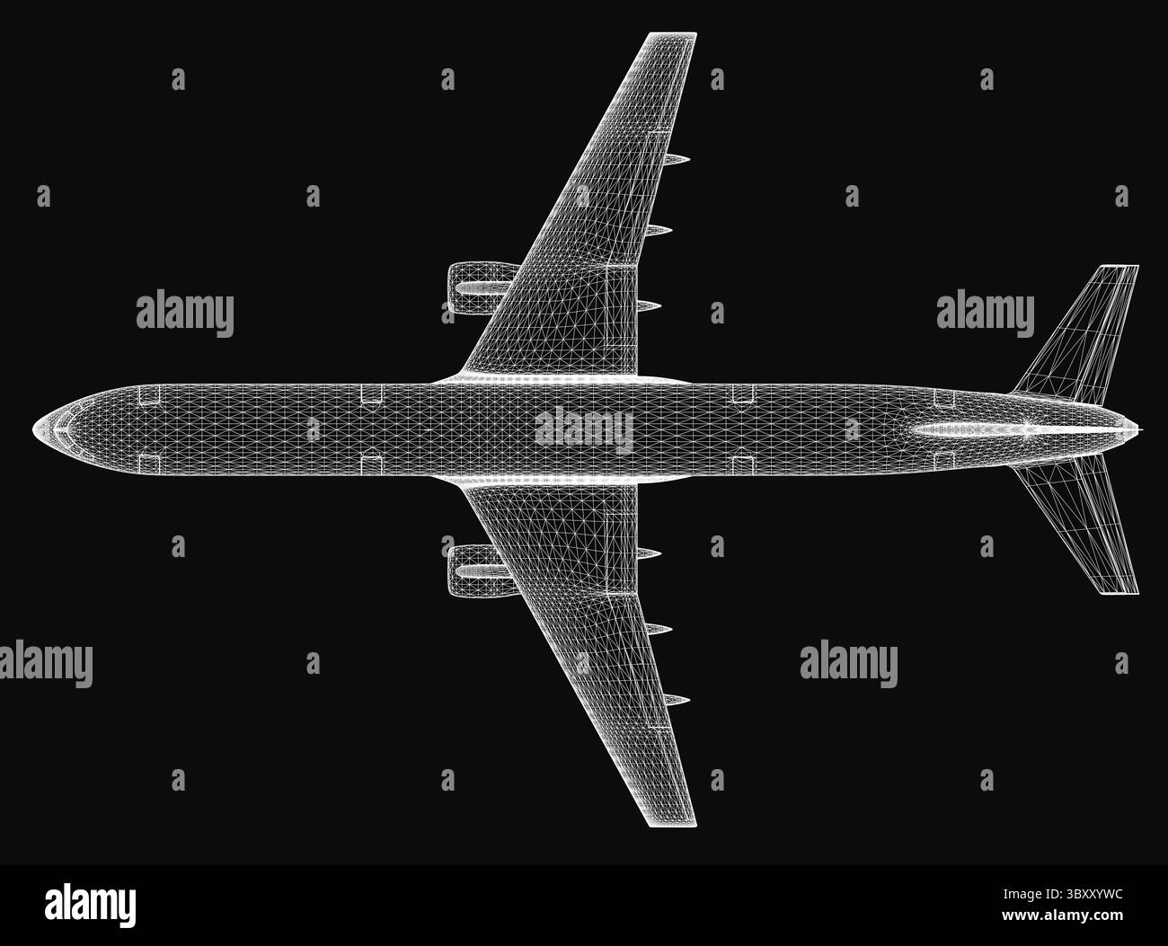 A 3D wireframe model of an airplane, showcasing detailed structural ...