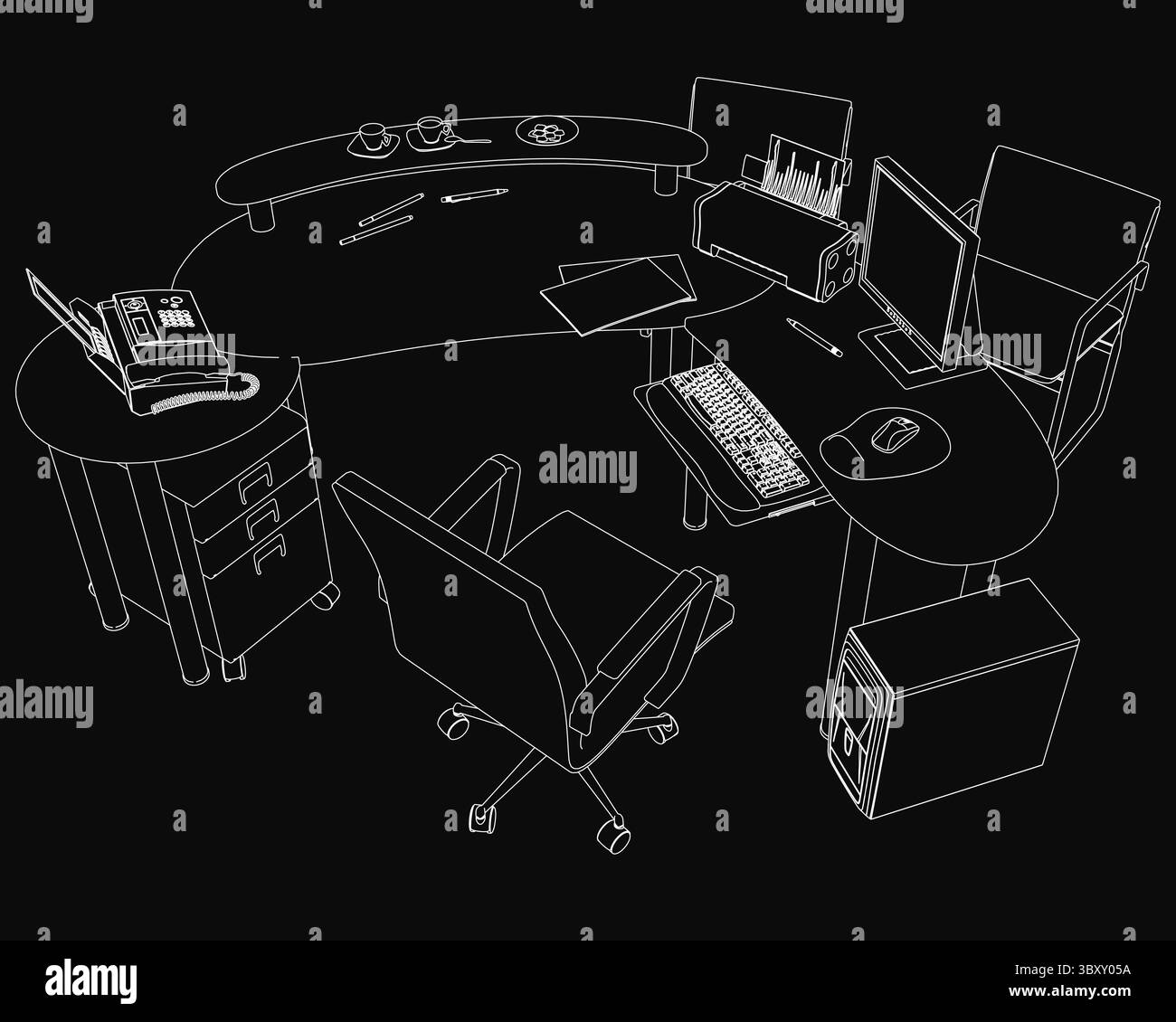 Desk chair computer telephone Stock Vector Images - Alamy