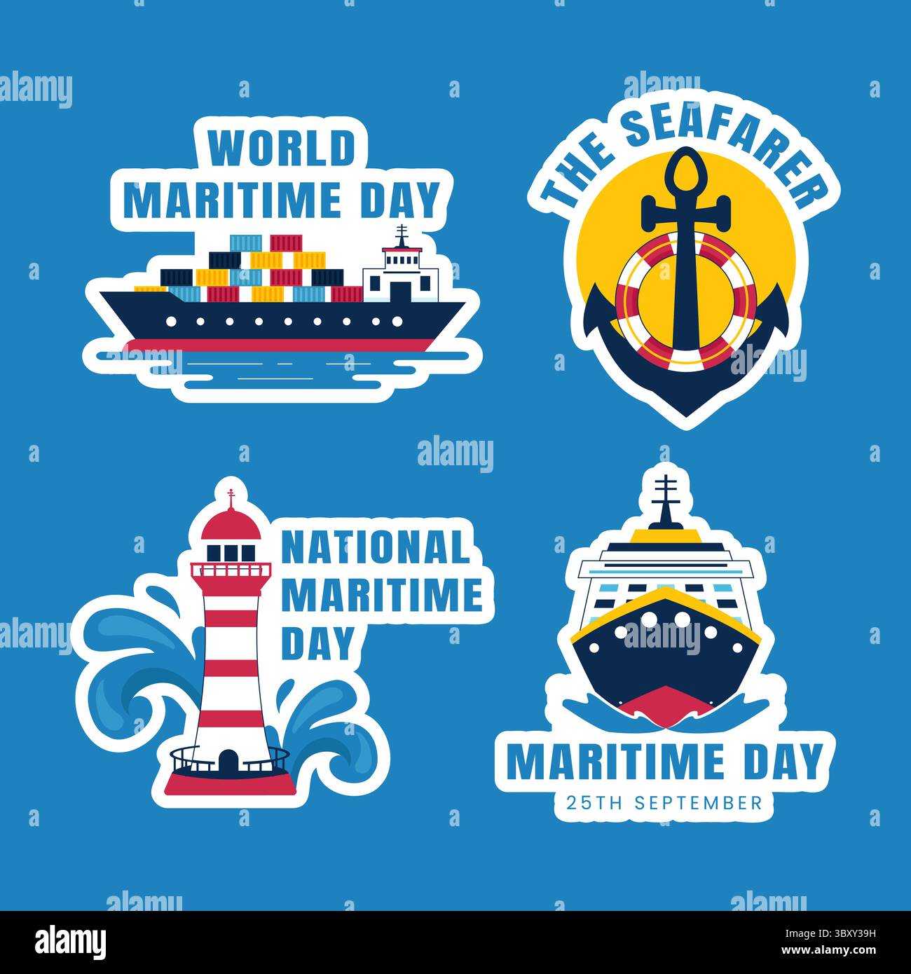 World Maritime Day Cartoon Style Social Media Label with Flat Hand ...