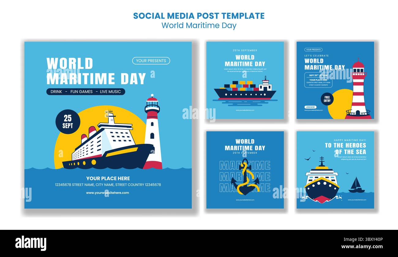 World Maritime Day Vector Illustration with Cartoon Template Background ...
