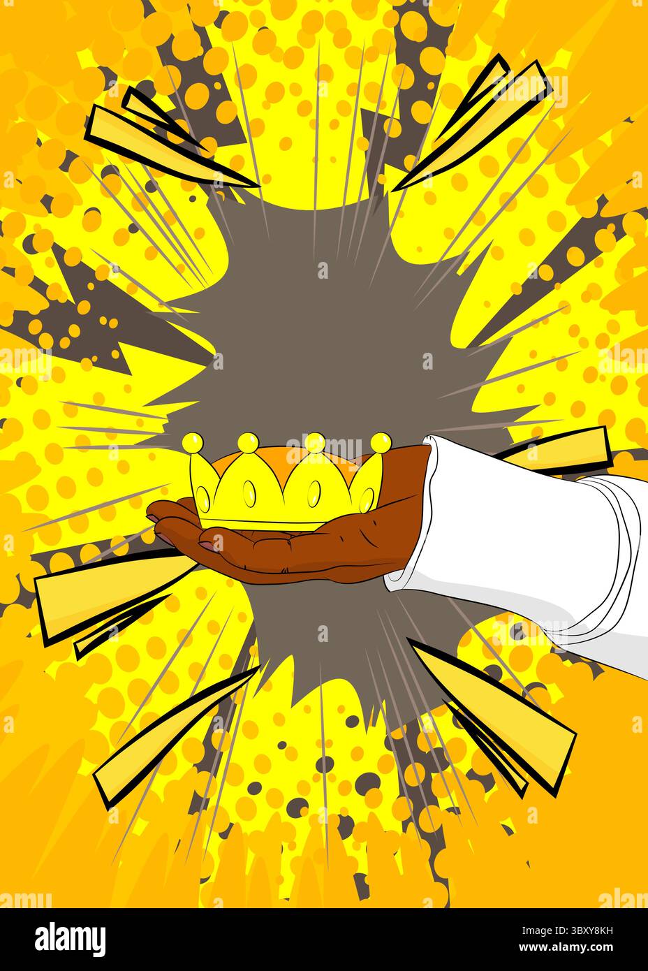 Cartoon, comic book human hands holding Crown. Retro vector comics pop ...