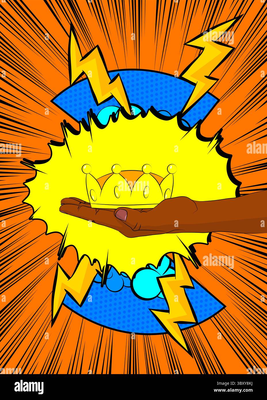 Cartoon, comic book human hands holding Crown. Retro vector comics pop ...