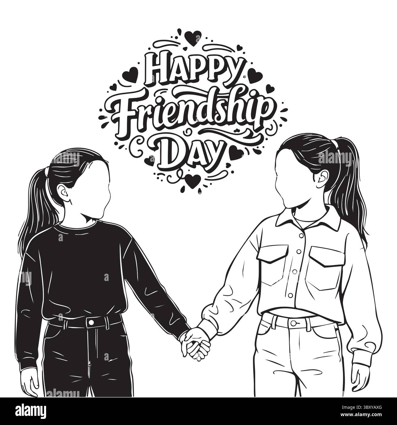 Friendship Day Hand Drawn Vector Illustrations of Best Friends Hugging ...