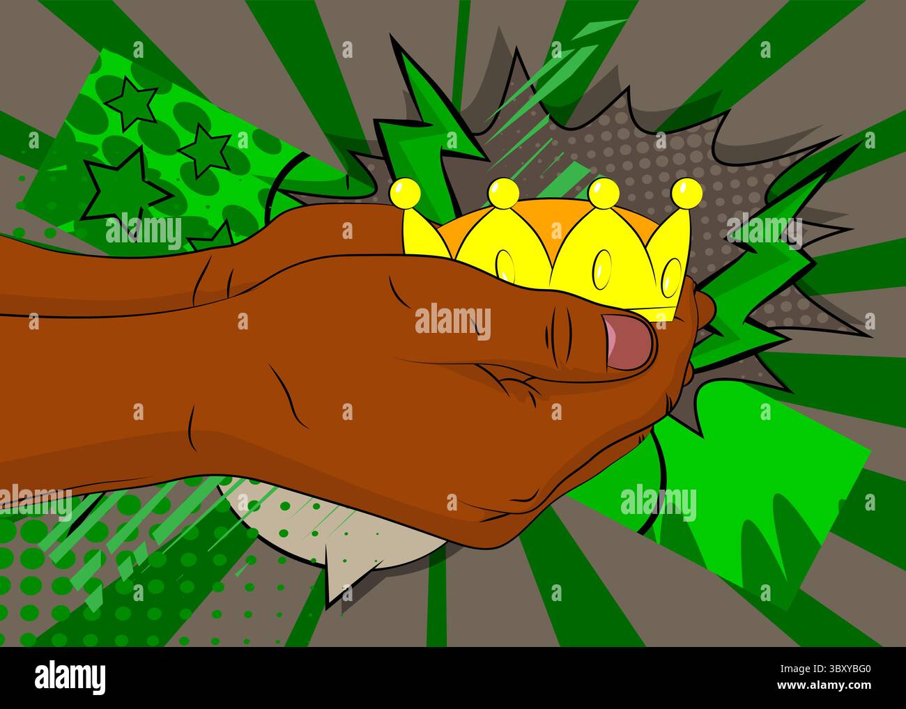 Cartoon, comic book human hands holding Crown. Retro vector comics pop ...