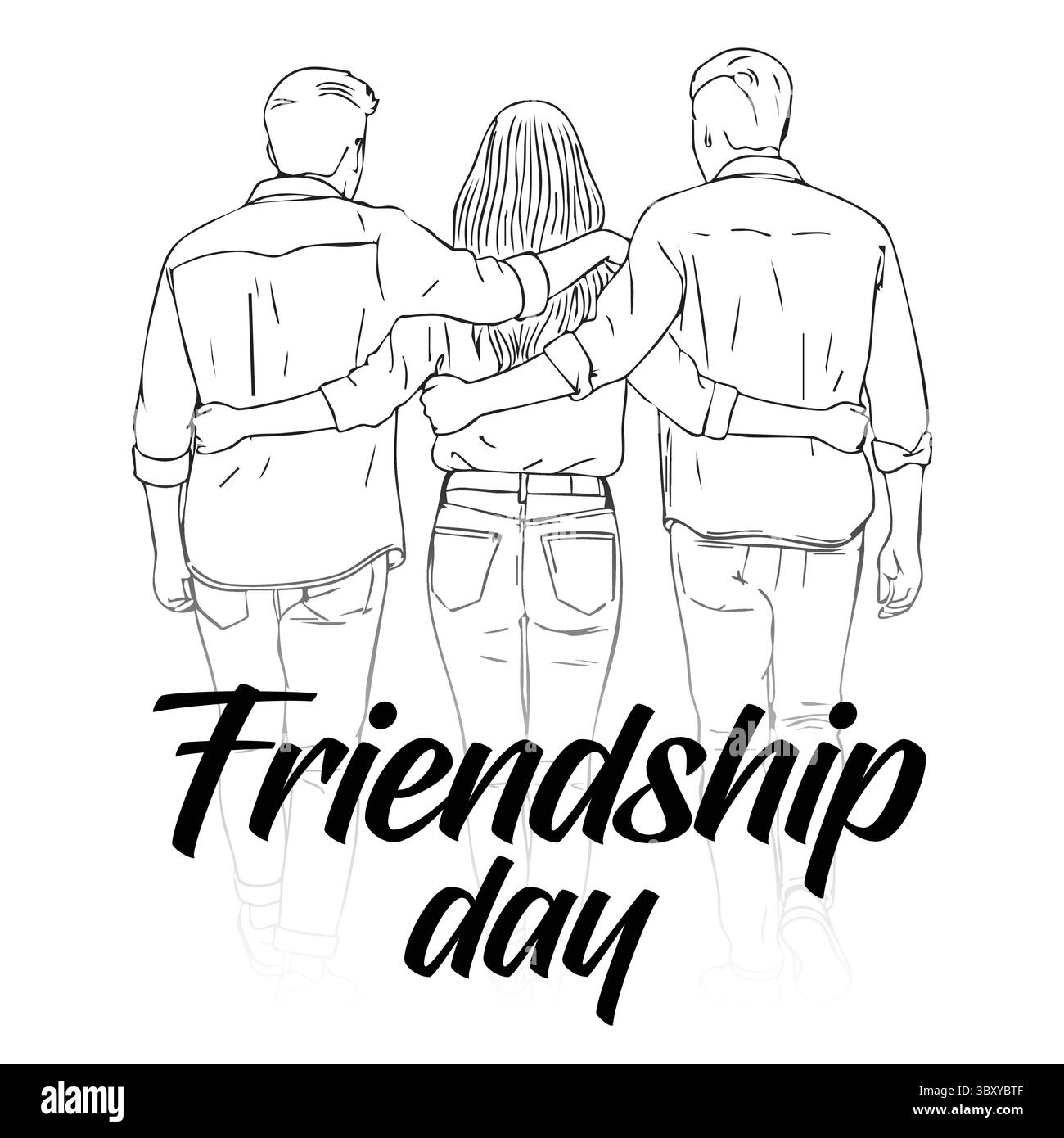 Friendship Day Hand Drawn Vector Illustrations of Best Friends Hugging ...