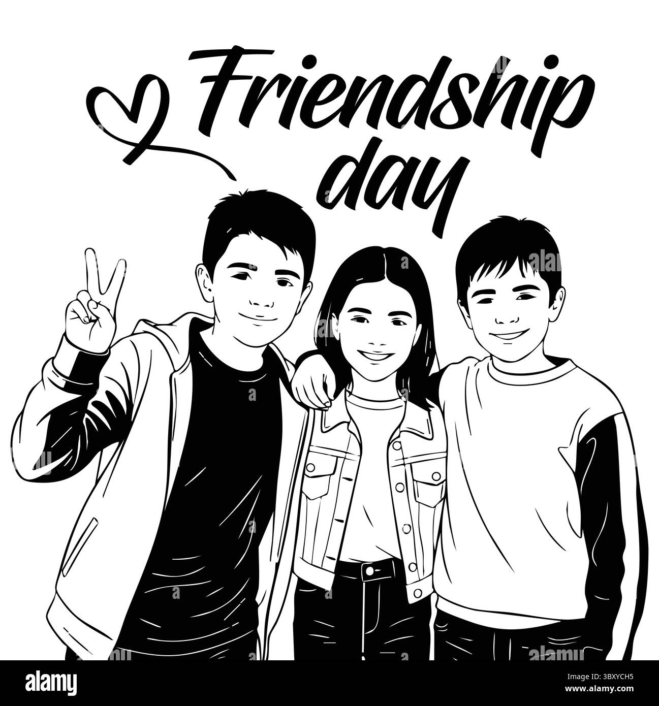 Friendship Day Hand Drawn Vector Illustrations of Best Friends Hugging ...