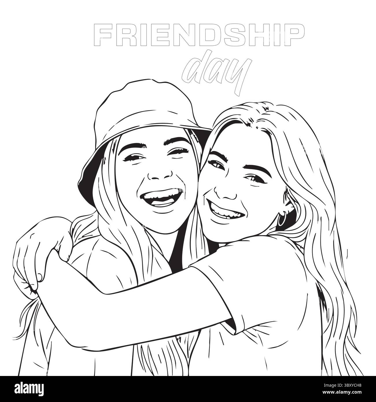 Friendship Day Hand Drawn Vector Illustrations of Best Friends Hugging ...