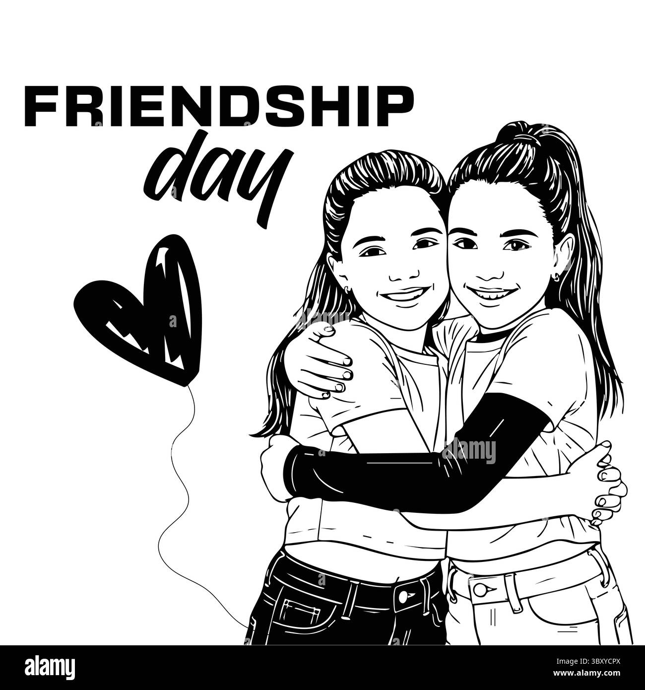Friendship Day Hand Drawn Vector Illustrations of Best Friends Hugging ...