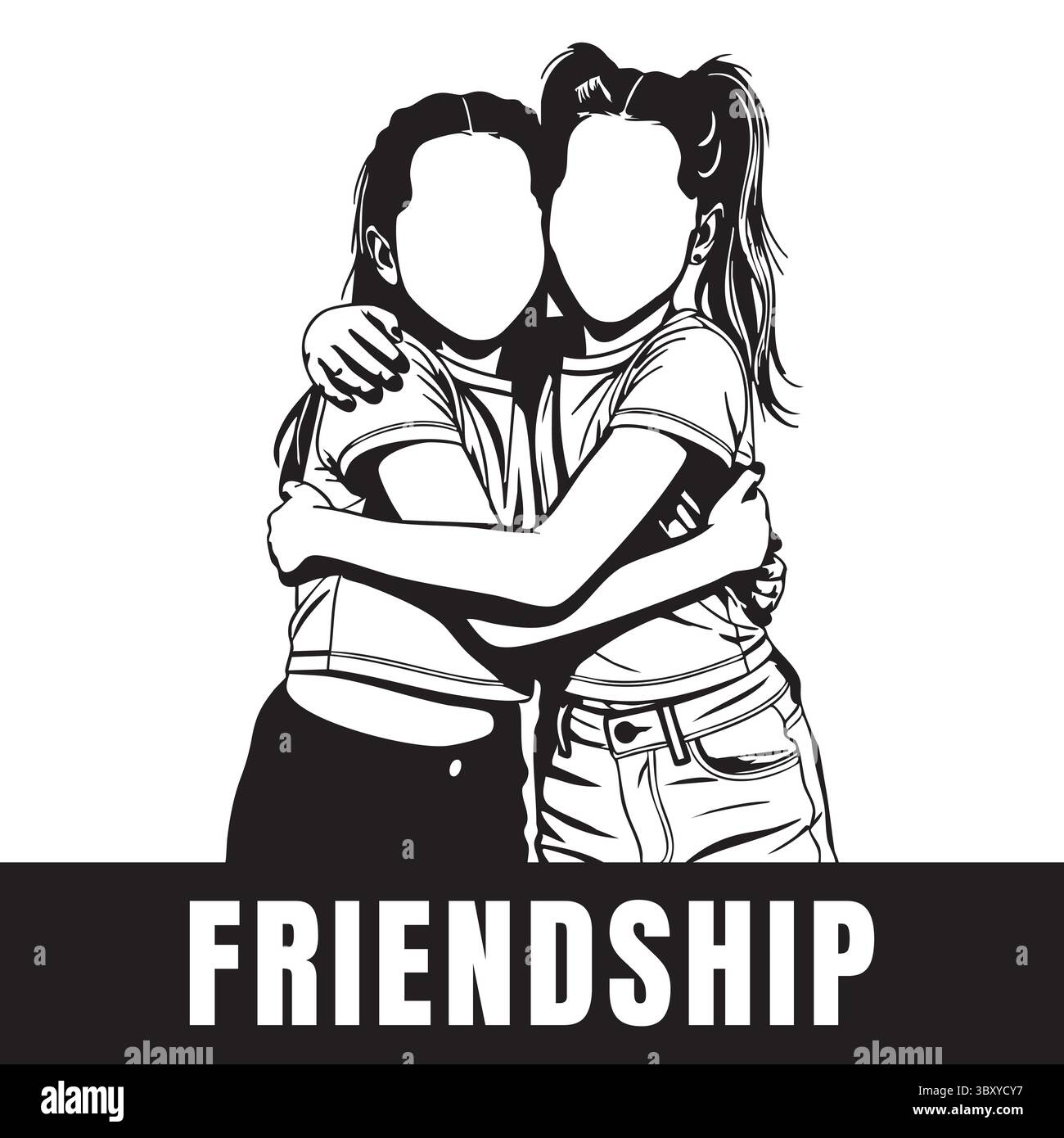 Friendship Day Hand Drawn Vector Illustrations of Best Friends Hugging ...