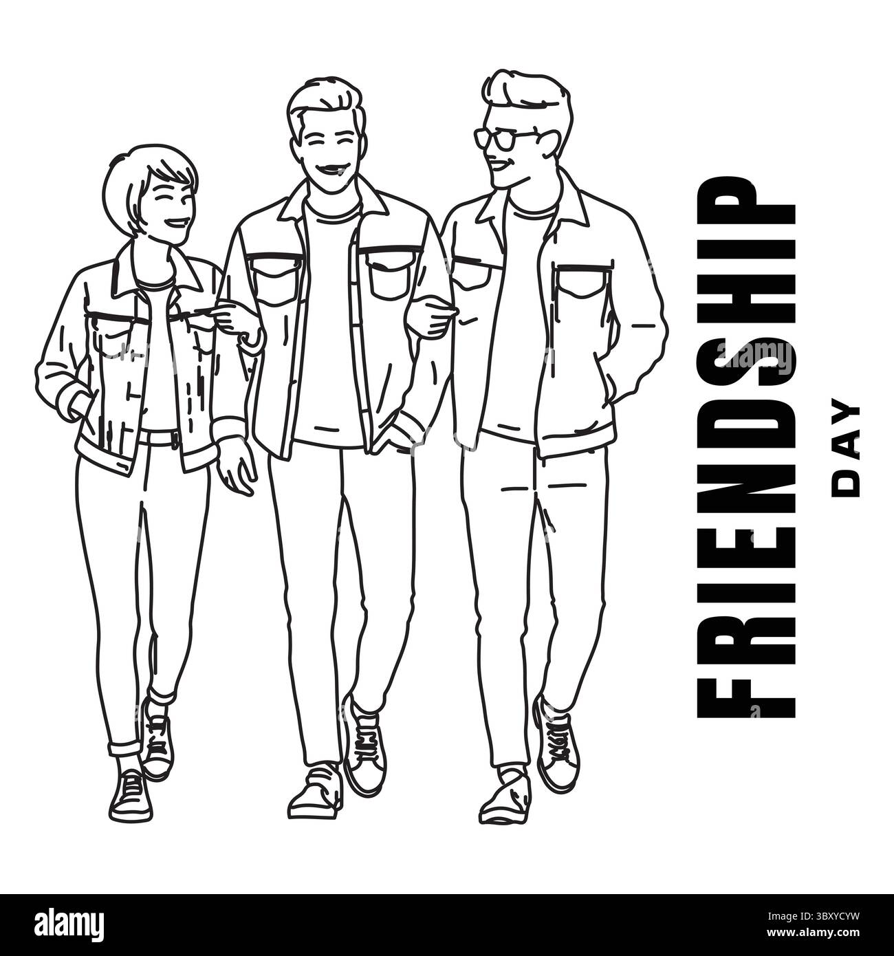 Friendship Day Hand Drawn Vector Illustrations of Best Friends Hugging ...
