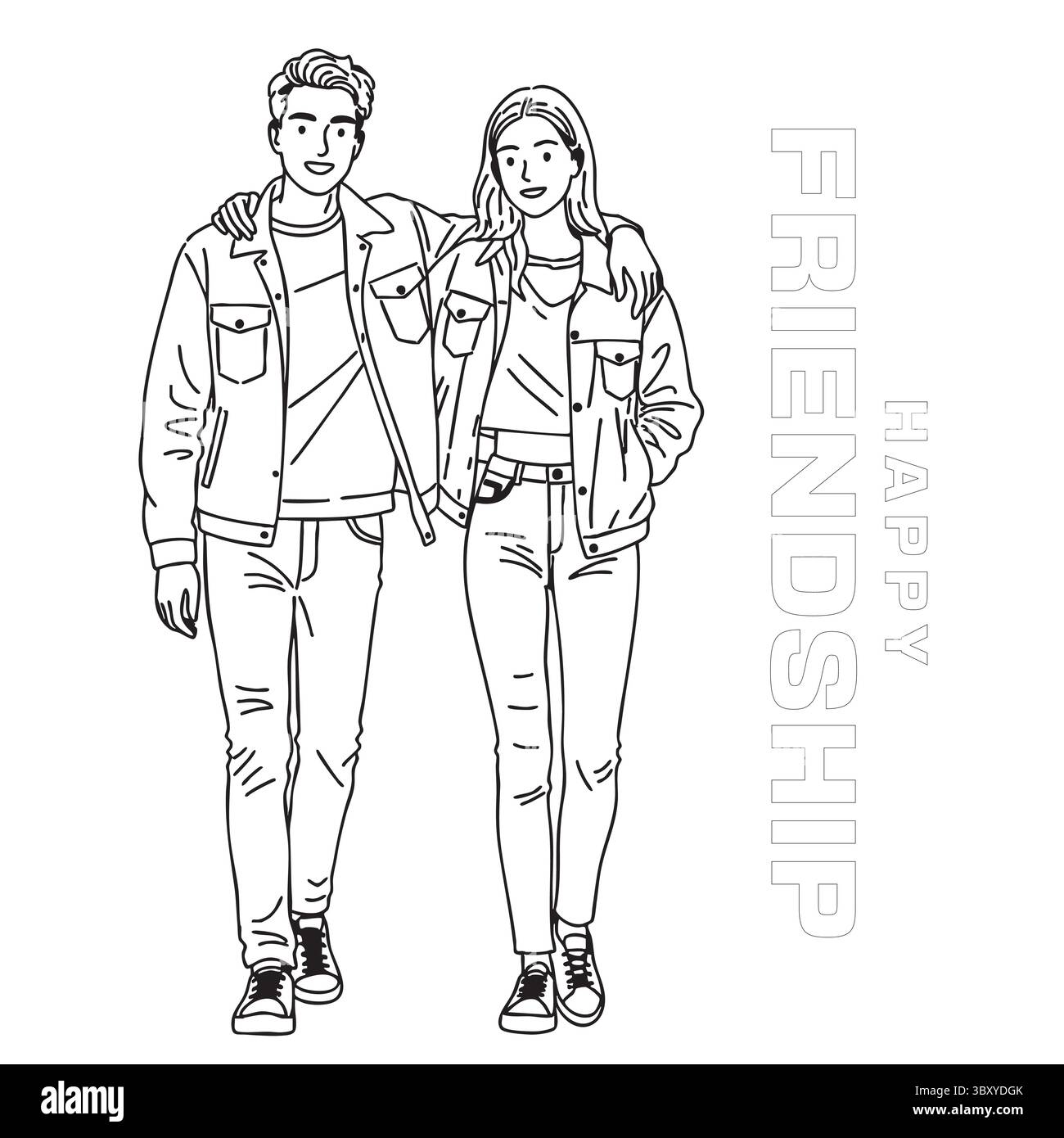 Friendship Day Hand Drawn Vector Illustrations of Best Friends Hugging ...