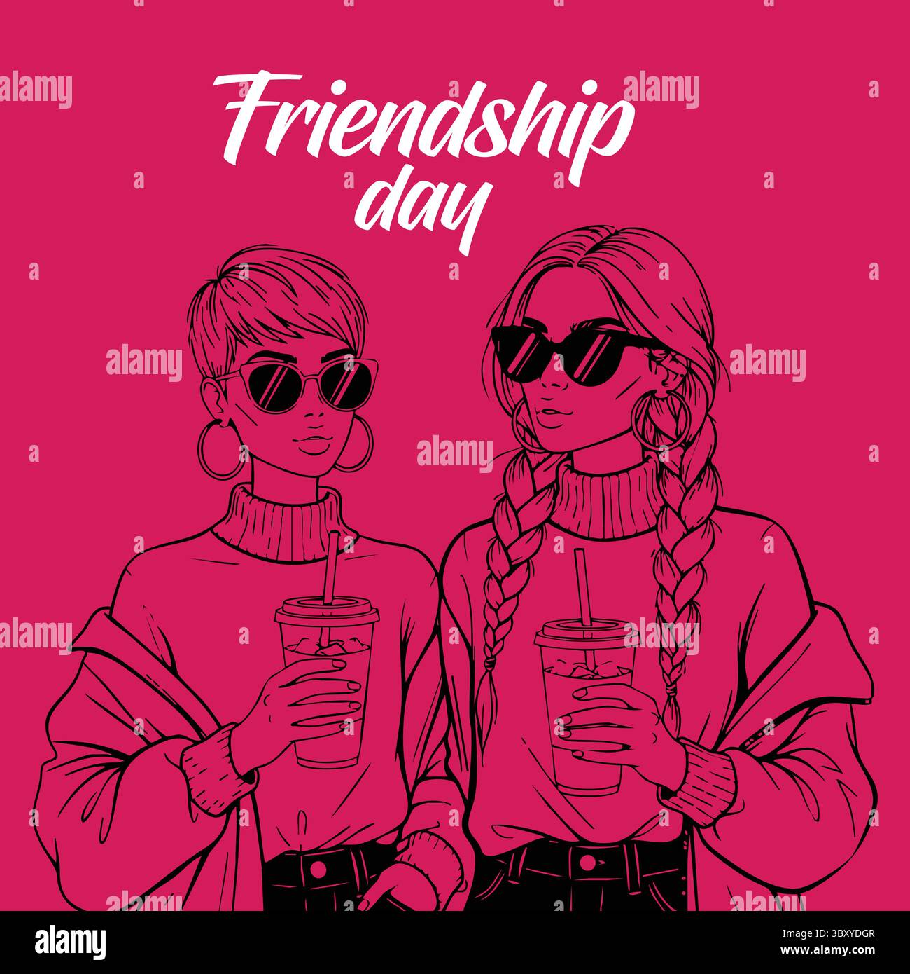 Friendship Day Hand Drawn Vector Illustrations of Best Friends Hugging ...