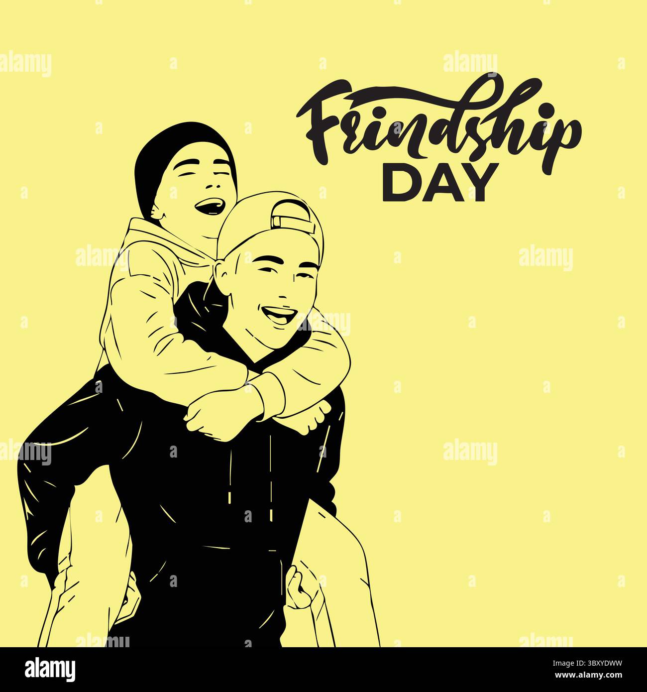 Friendship Day Hand Drawn Vector Illustrations of Best Friends Hugging ...