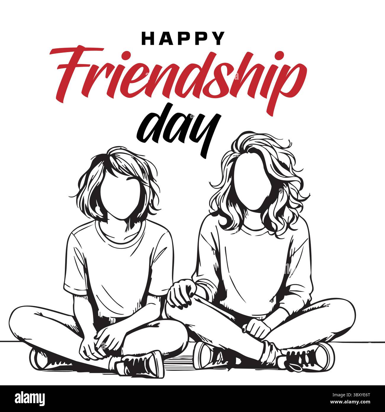 Friendship Day Hand Drawn Vector Illustrations of Best Friends Hugging ...