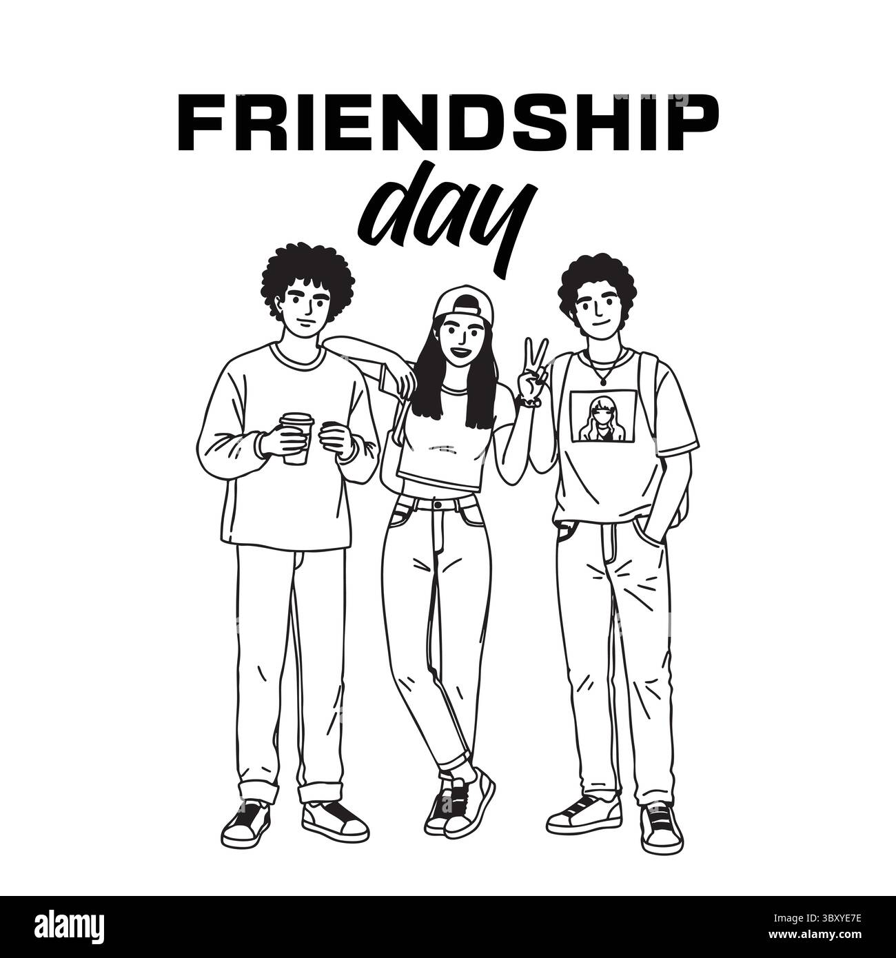 Friendship Day Hand Drawn Vector Illustrations of Best Friends Hugging ...