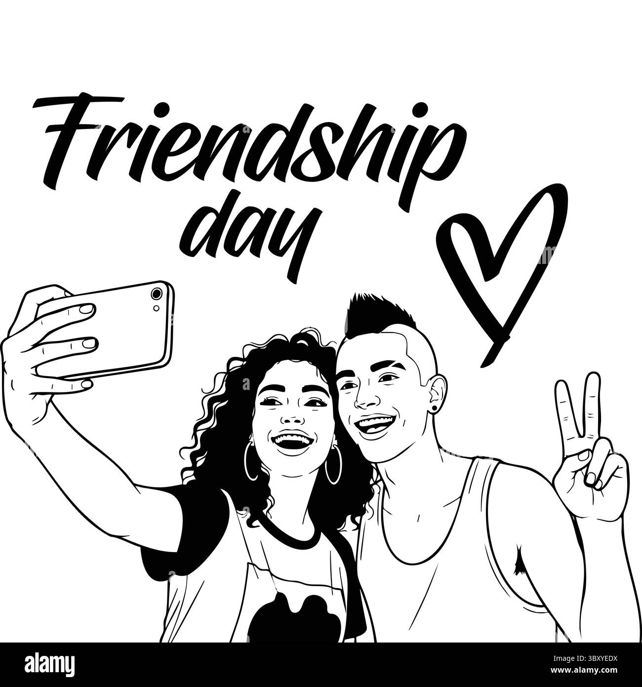 Friendship Day Hand Drawn Vector Illustrations of Best Friends Hugging ...
