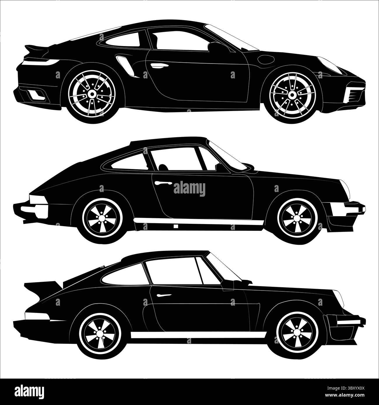 Silhouette classic sports car Black and White Stock Photos & Images - Alamy