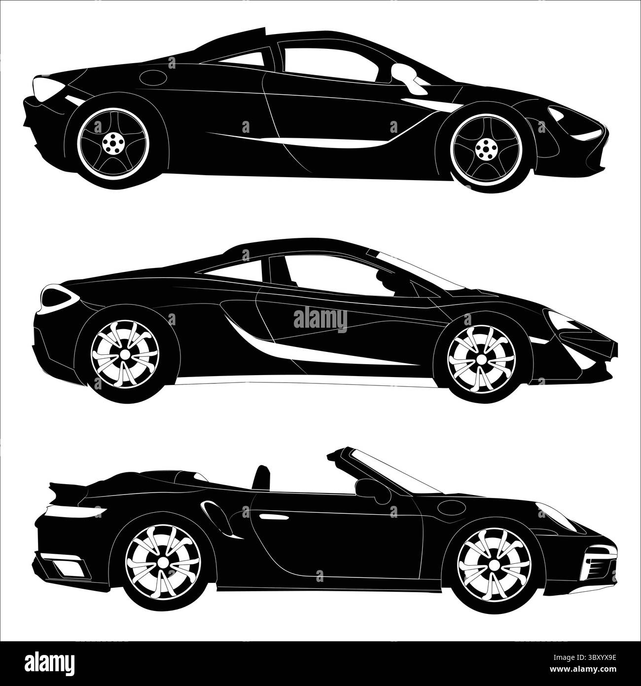 Silhouette classic sports car Black and White Stock Photos & Images - Alamy