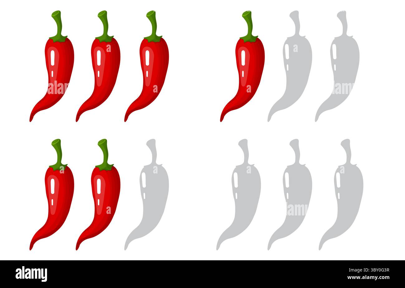 Pepper Spicy level scale icon, label. Traditional Mexican, Chinese ...