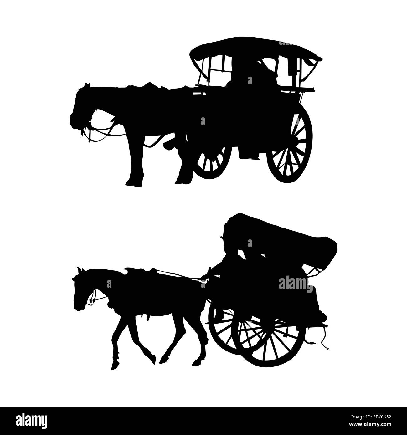 Horse-Drawn Carriage, Horse cart Silhouettes illustration Stock Vector ...