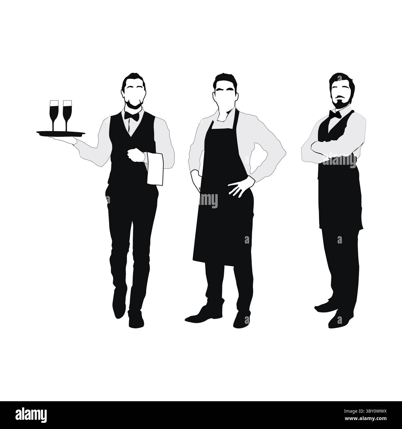 Waiter Black Silhouette Vectors and Illustrations on white background ...