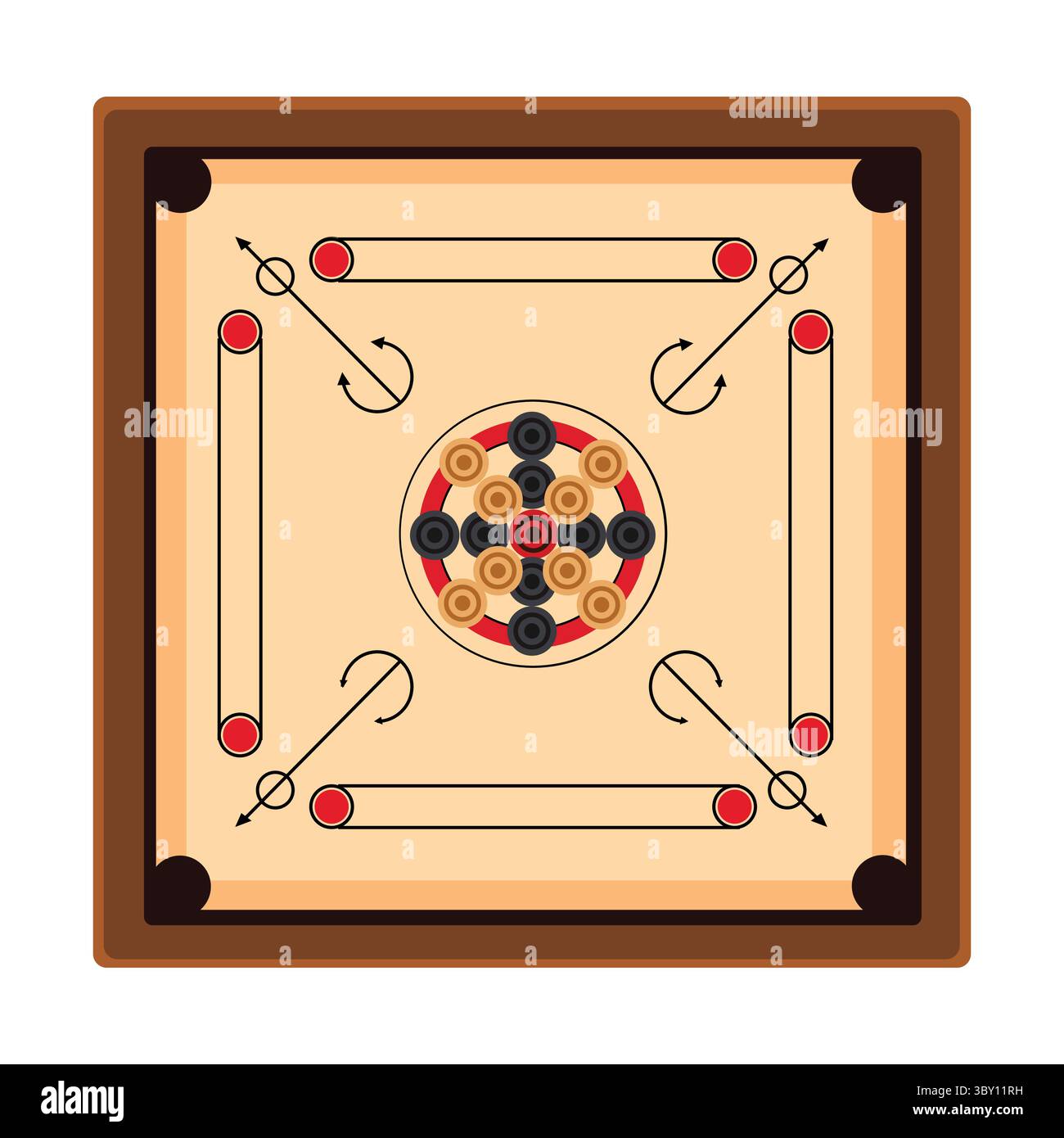 Wooden Carrom Board Game Vector Illustration Carrom game vector carrom board game Stock Vector ...