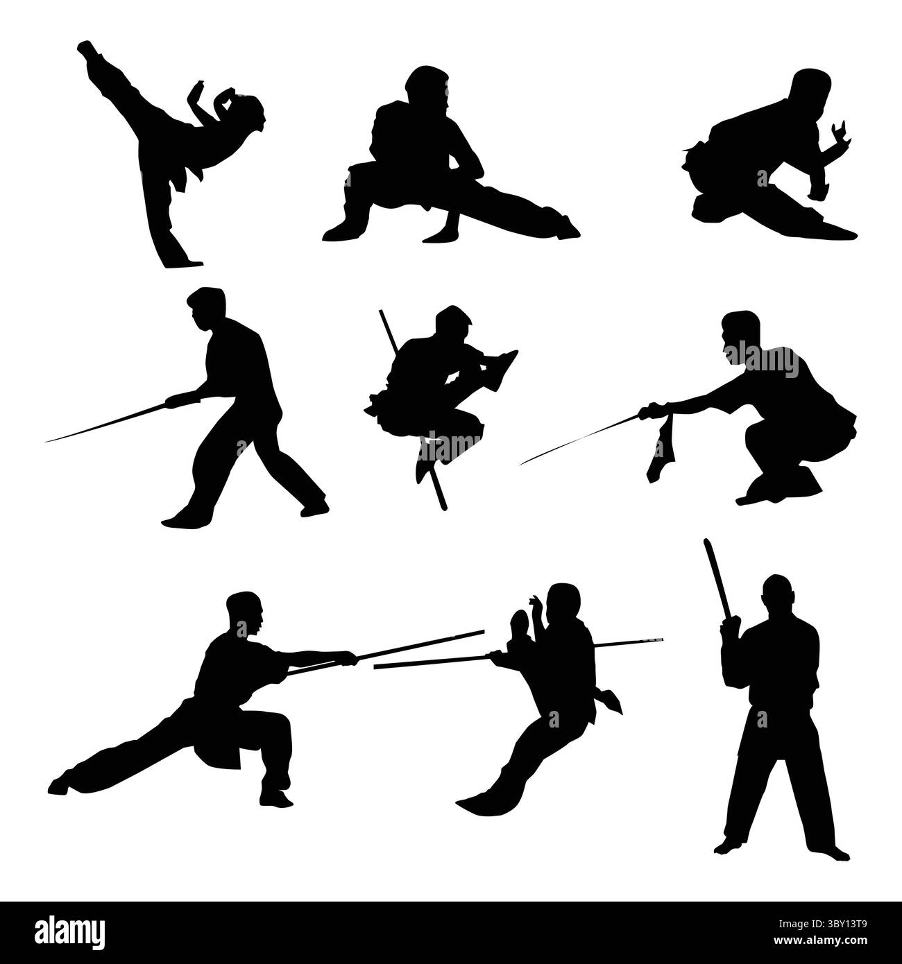 Wushu Player black silhouette vector illustration Stock Vector Image ...