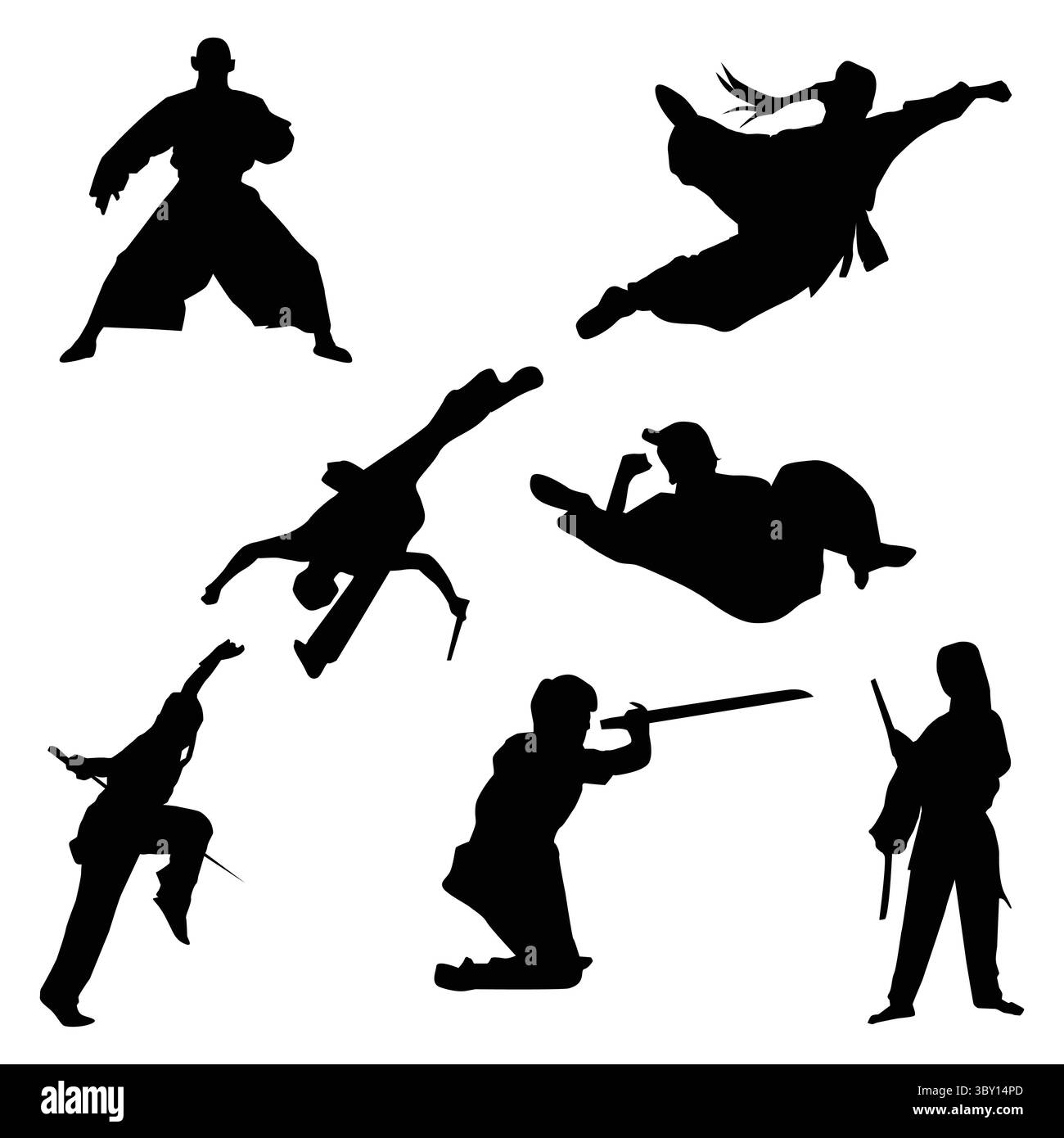 Wushu Player black silhouette vector illustration Stock Vector Image ...