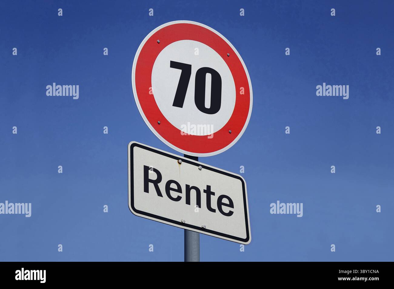 Verbotsschild und Rente mit 70 Fotomontage: Verbotsschild und Rente mit ...