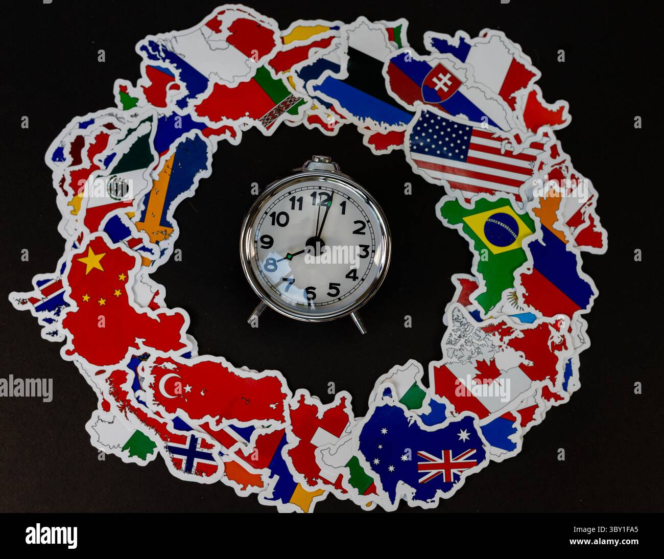 Urgency and Global Unity Concept with Clock and Country Flags Stock ...