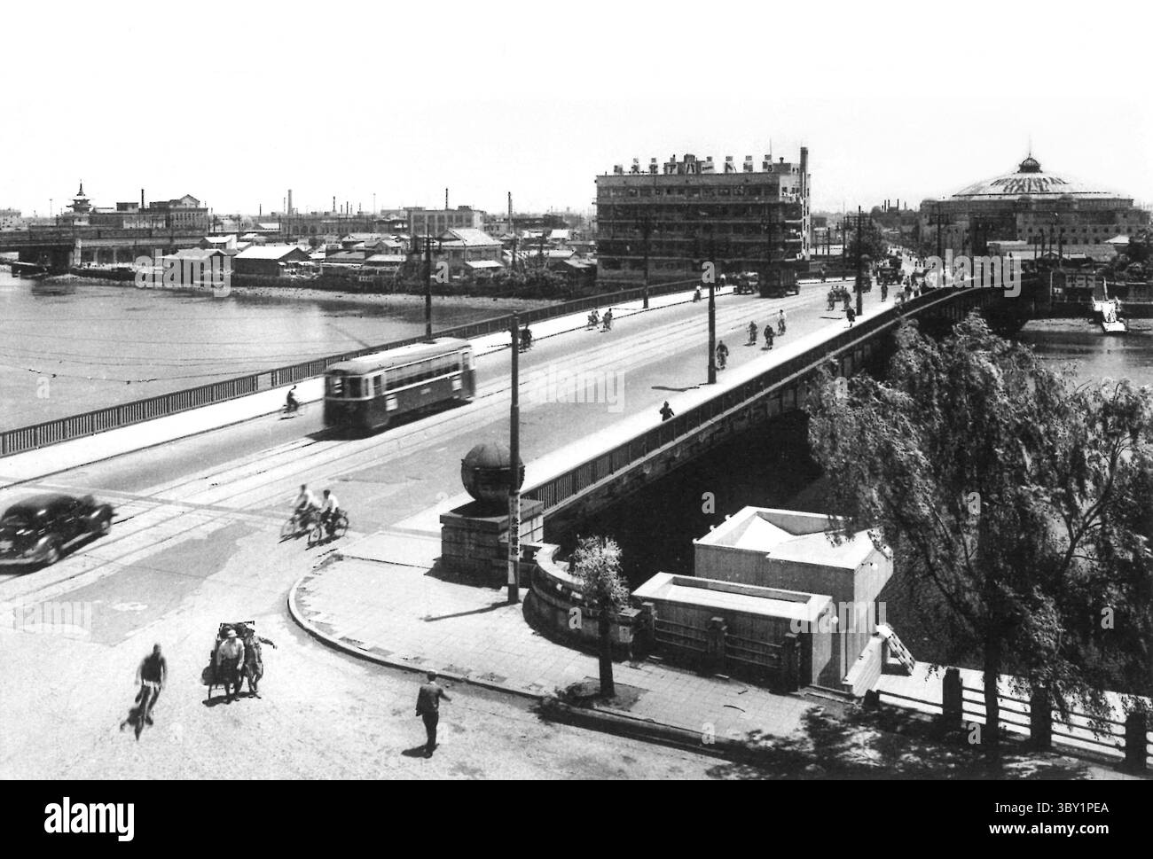 Vintage photo of Ryogoku Bridge and Ryogoku Kokugikan Sumo Hall in ...