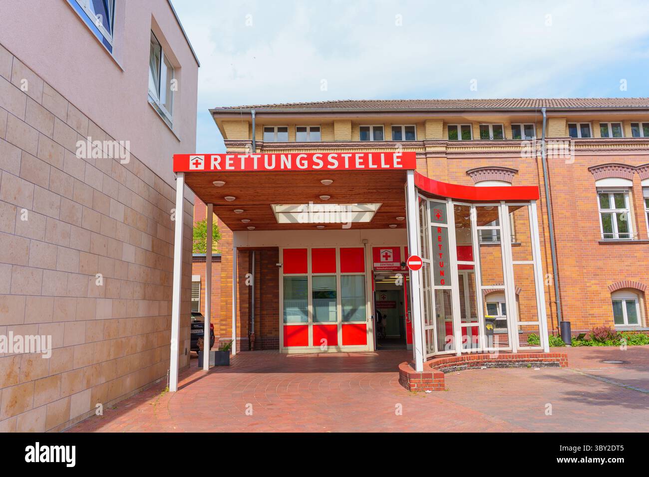 Berlin, Germany - May 31, 2025: Entrance of a Rettungsstelle, or ...