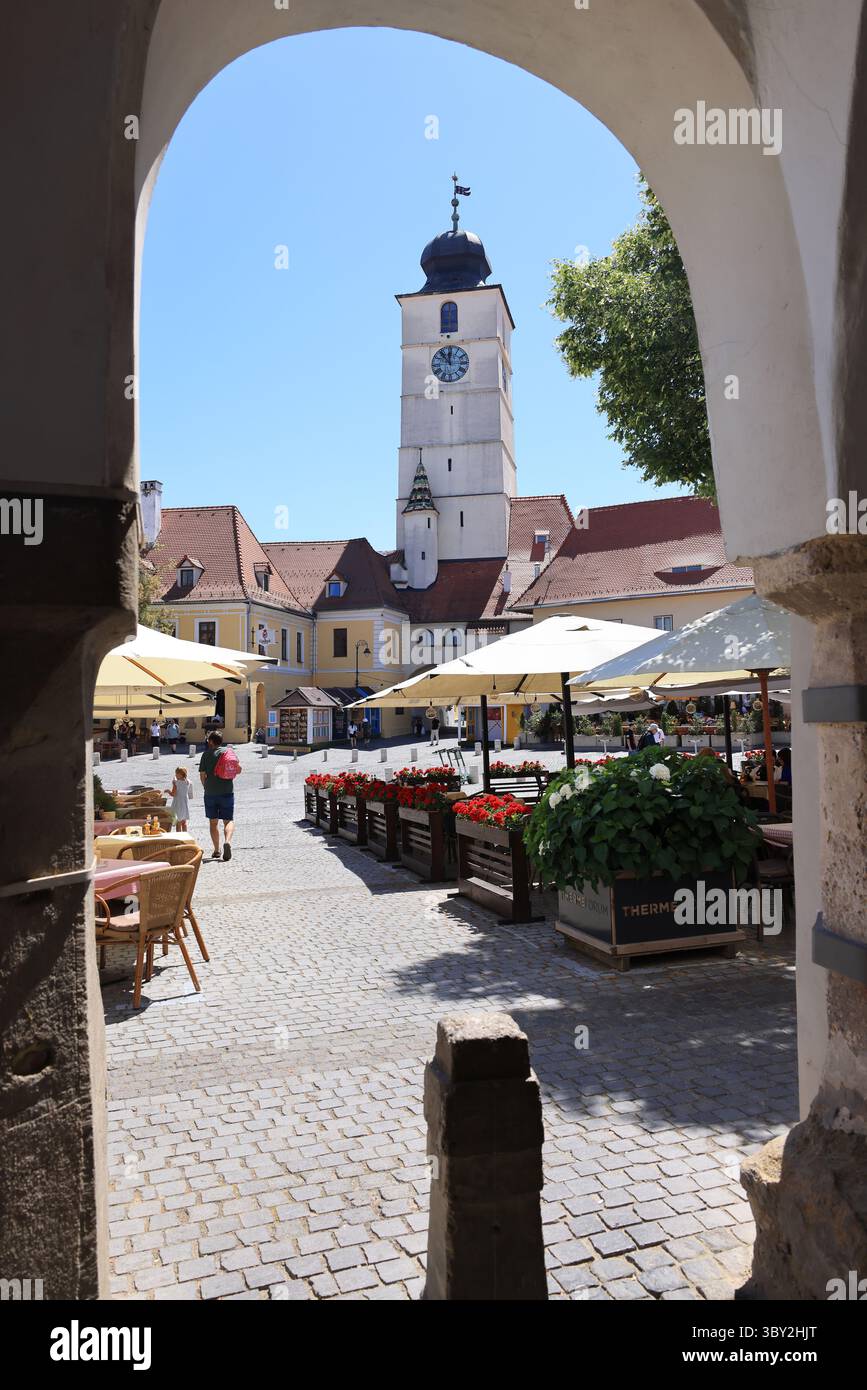 The historic Council Tower, the most iconic building in Sibiu, on Piata ...