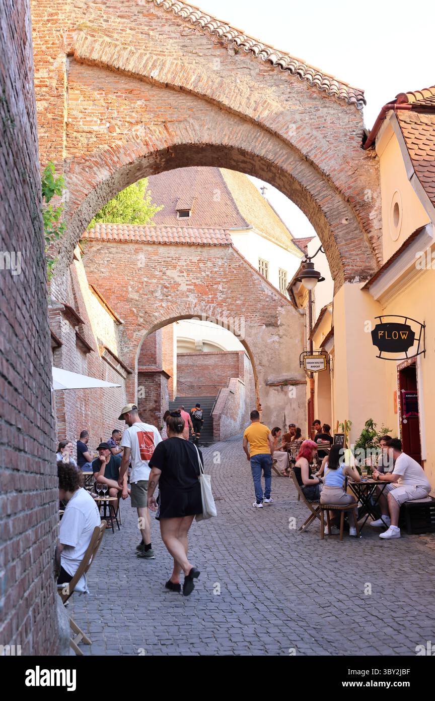 The medieval Lower Town in Sibiu, a charming area, with colourful ...